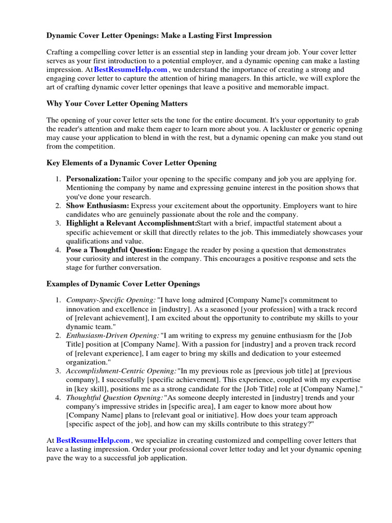 Dynamic Cover Letter Openings | Download Free PDF | Résumé | Recruitment