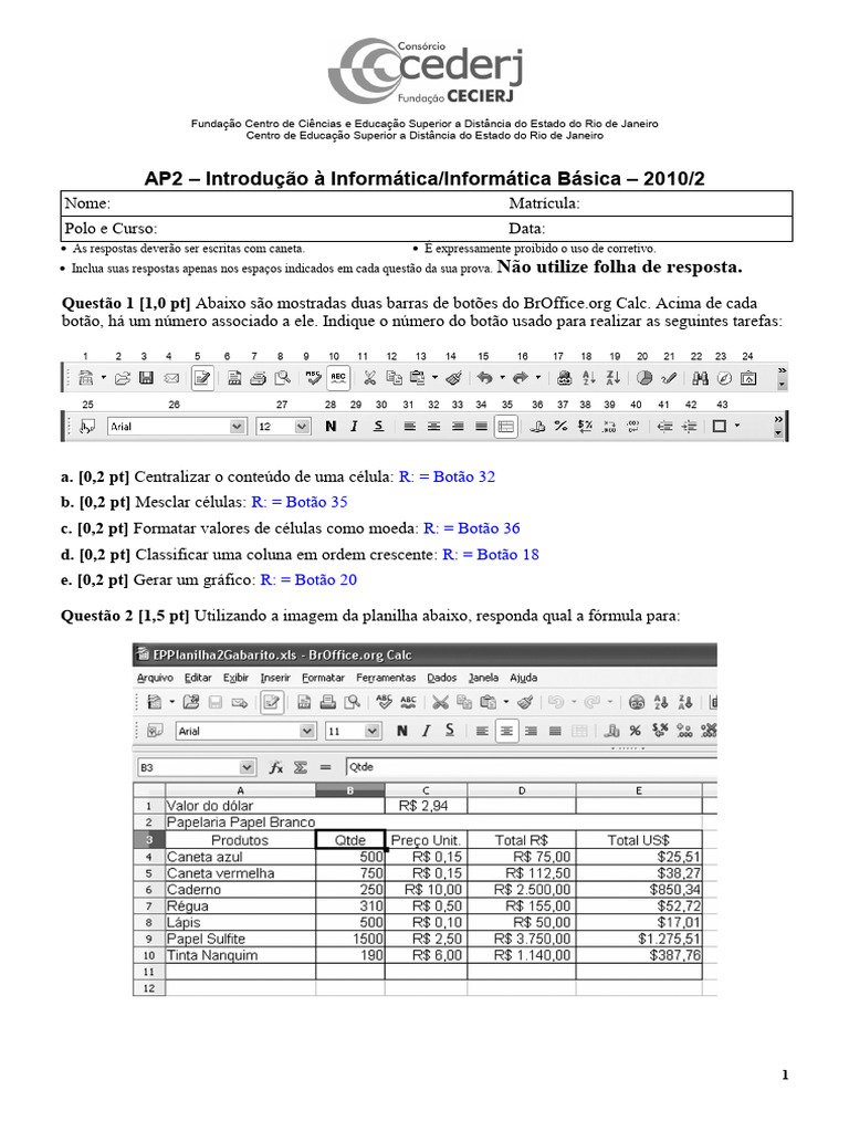 2010 2 AP2 Gabarito | PDF