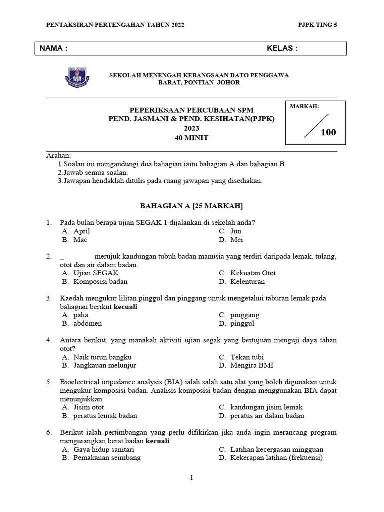 Percubaan PJPK T5 2023 | PDF