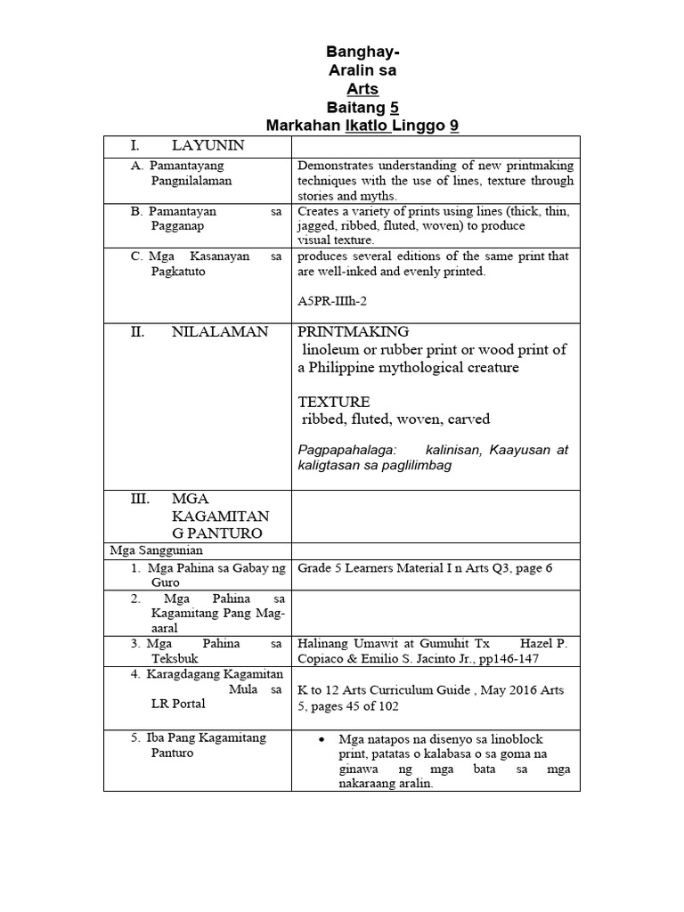 Grade 5 - Arts (Third Quarter) | PDF