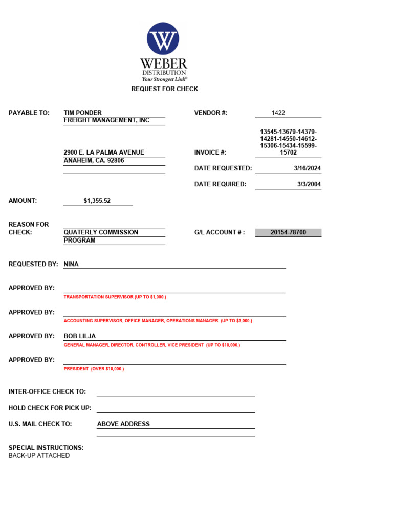 Accounts Payable Check Request | PDF | Freight Transport | Liability ...