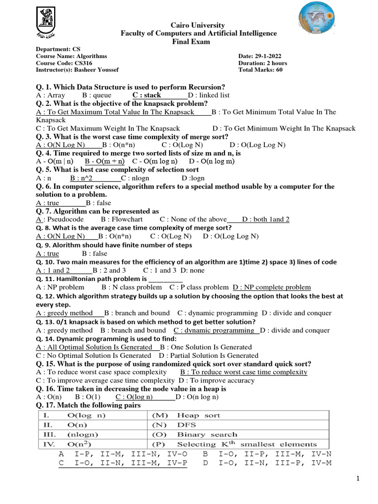 Algorithms - Exam 2021-2022 Model Answer | PDF | Theoretical Computer Science | Computer Programming