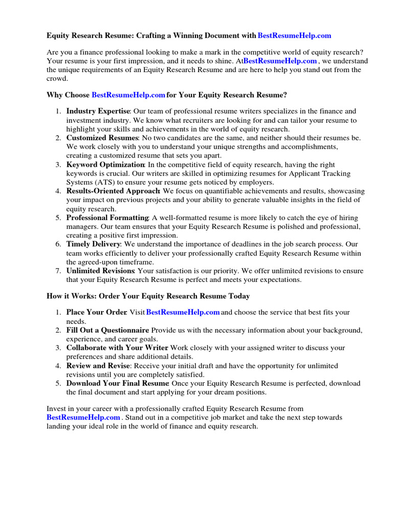 Equity Research Resume | PDF | Financial Analyst | Valuation (Finance)