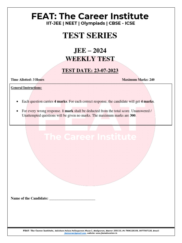 1 Year Weekly Test 23 July | PDF | Force | Vapor