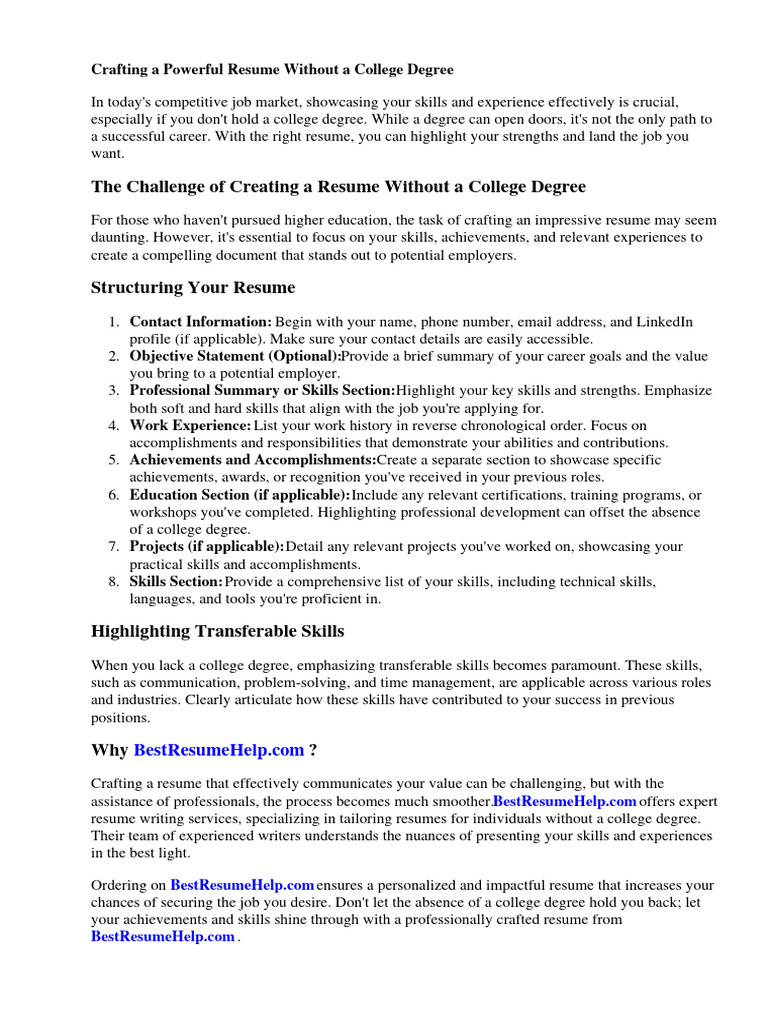 Resume With No College Degree Example | PDF | Résumé