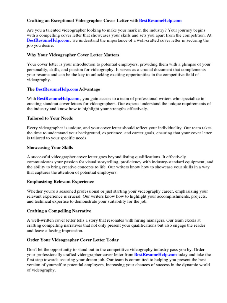 Videographer Cover Letter Guide | PDF | Résumé | Http Cookie