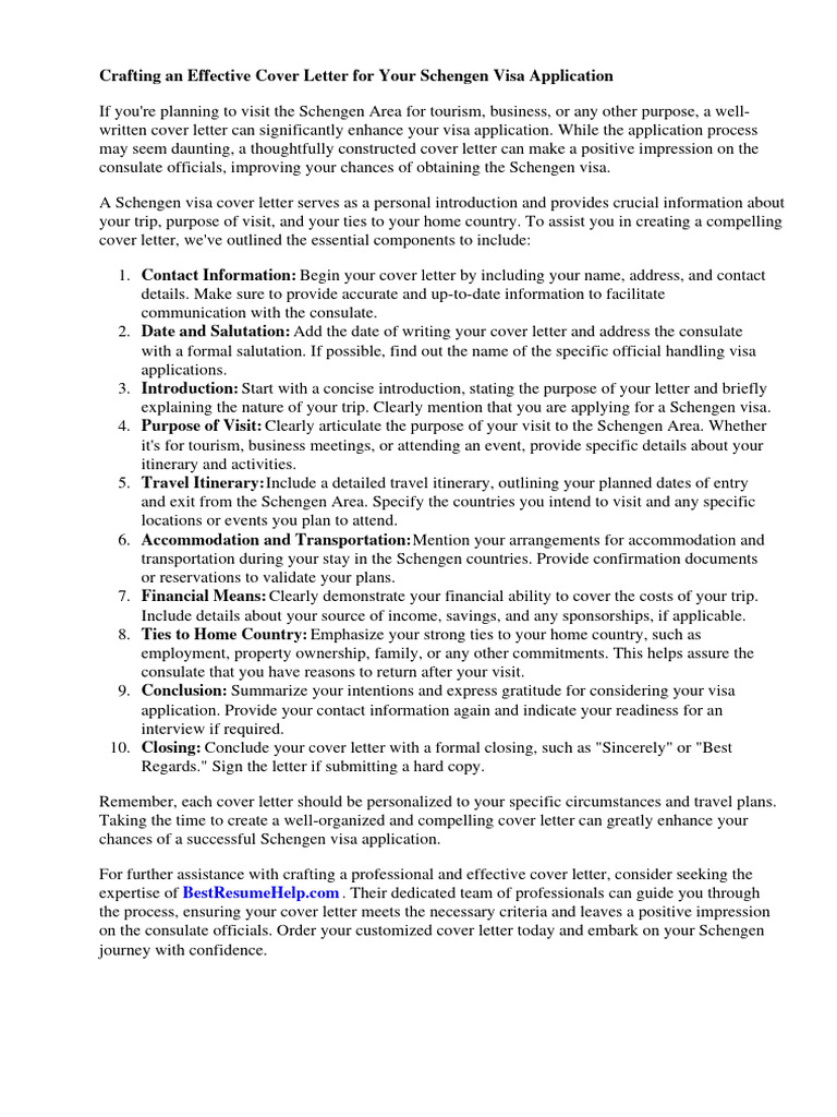 Schengen Visa Cover Letter Guide | PDF | Travel Visa | International Law