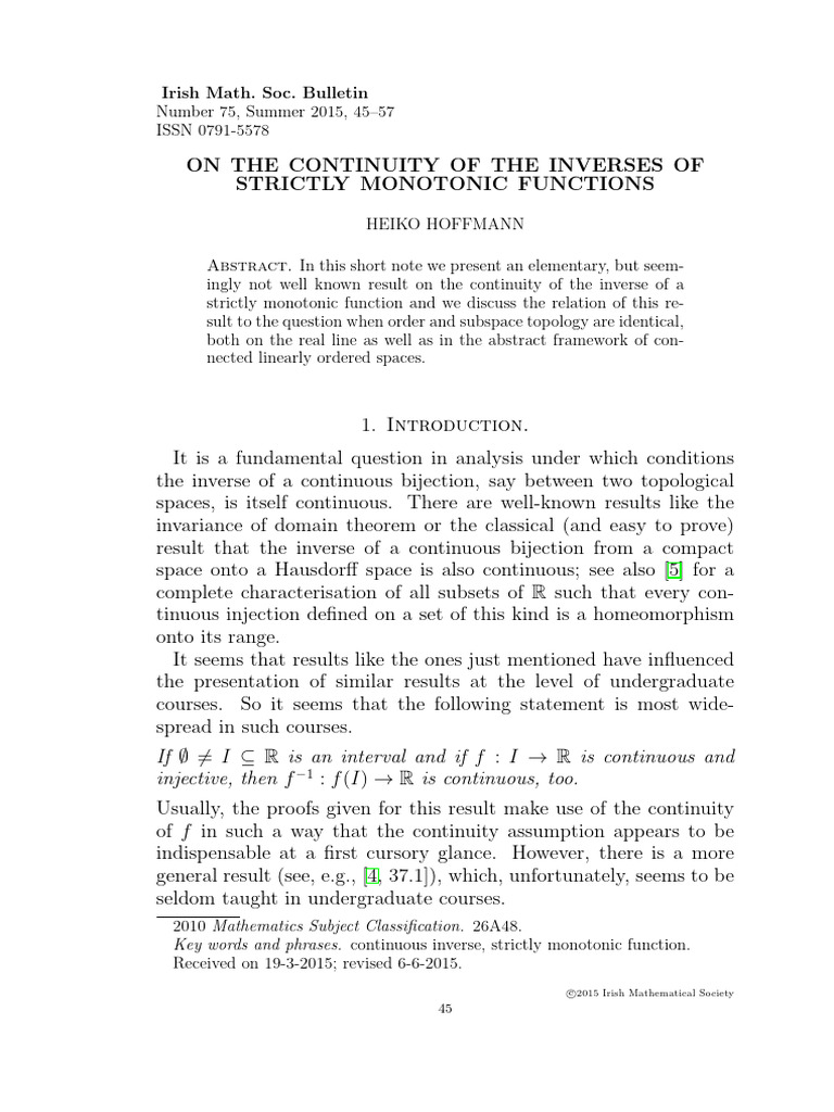 Hoffmann | PDF | Continuous Function | Function (Mathematics)