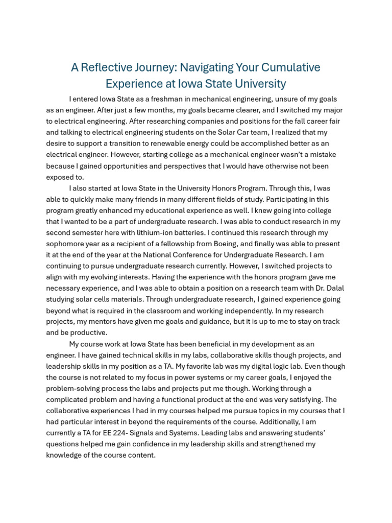 Cumulative Reflection Assignment | PDF