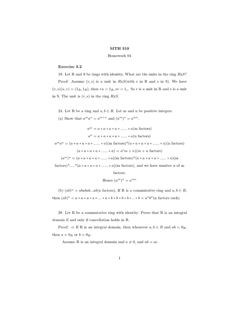 HW 4 Sol | PDF | Ring (Mathematics) | Mathematical Structures