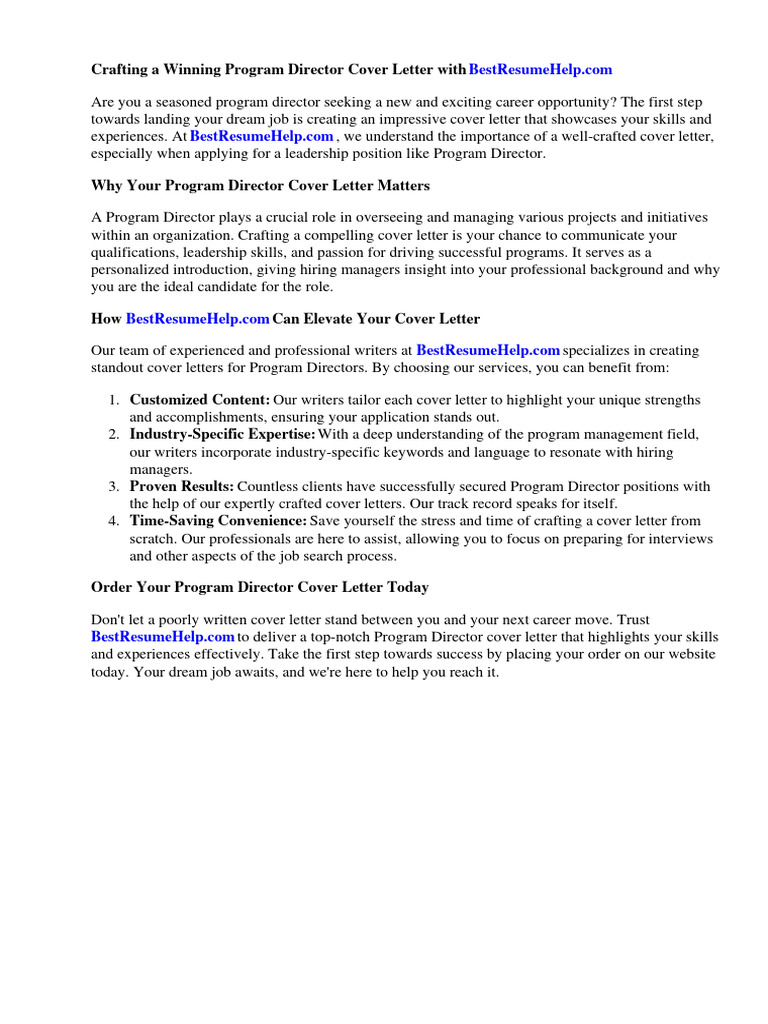 Program Director Cover Letter Guide | PDF | Résumé | Strategic Planning