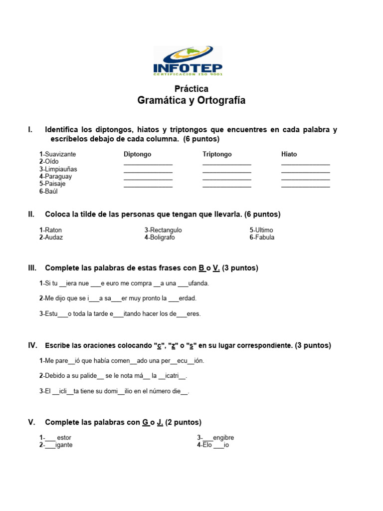 Practica Gramatica y Ortografia Actividad I | PDF