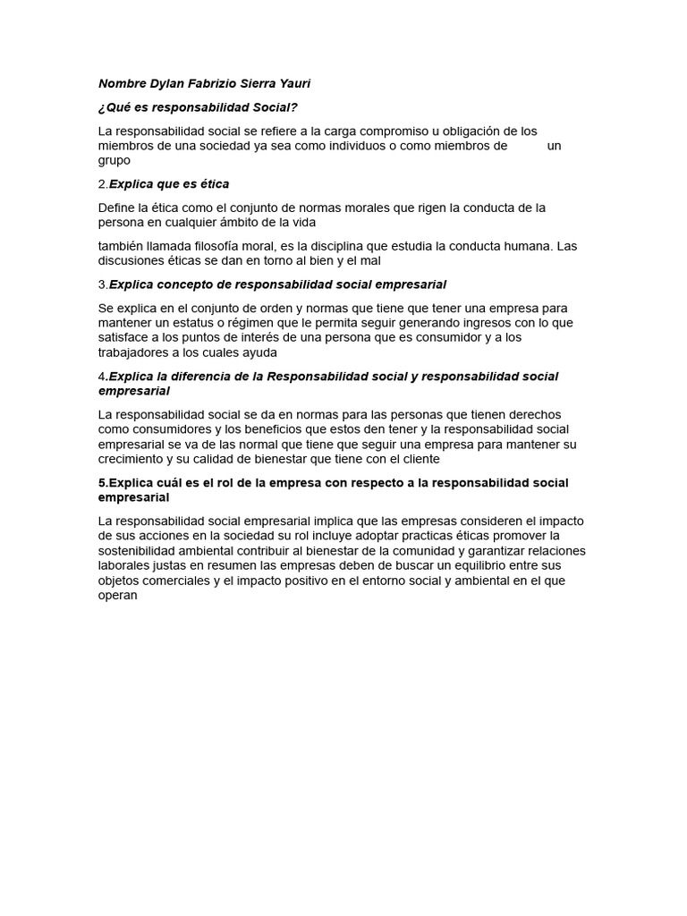 Responsabilidad Social Empresarial Dylan Fabrizio Sierra Yauri | PDF ...