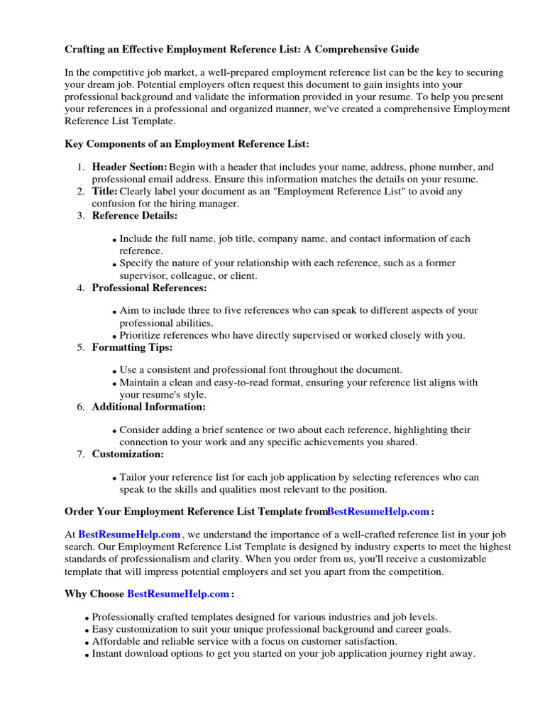 Employment Reference List Template | PDF | Résumé