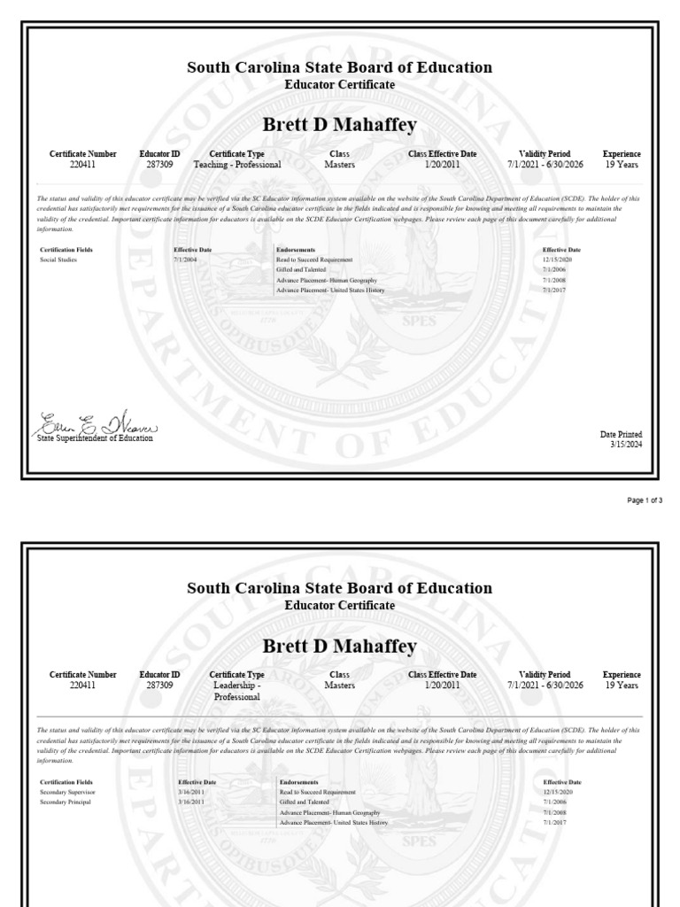 Brettmahaffeycertificate | PDF | Credential | Certification