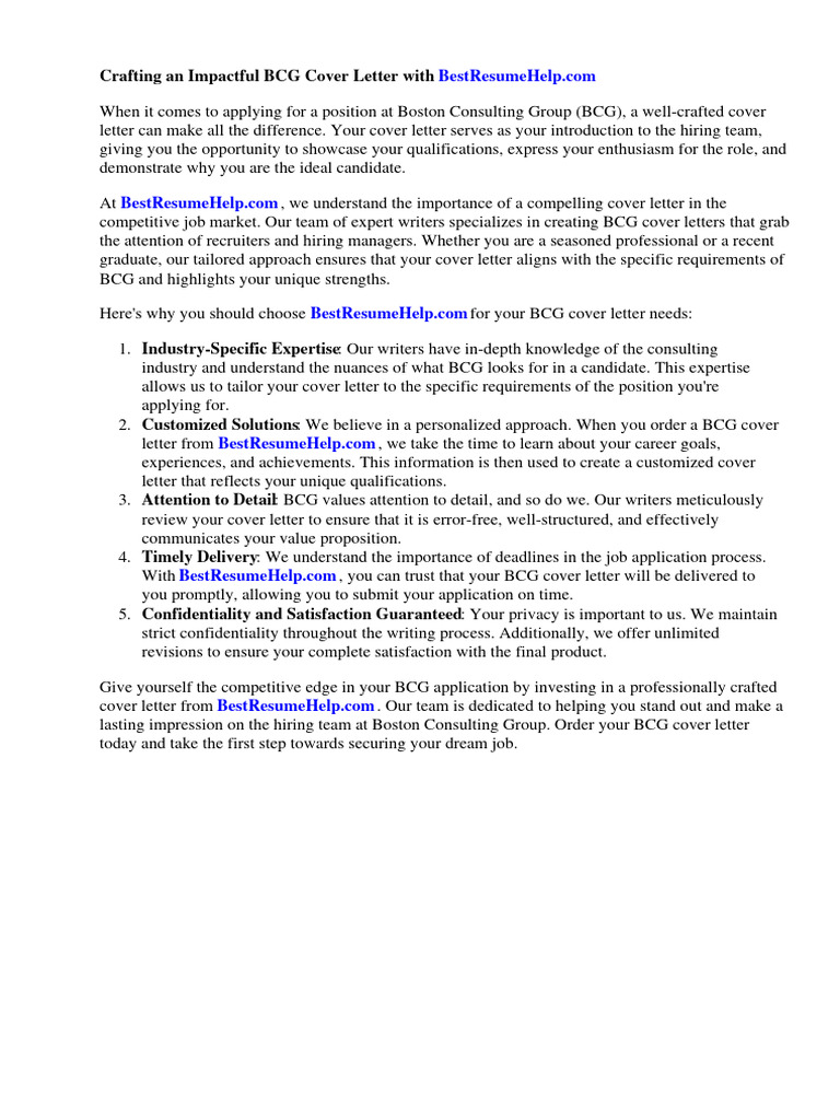 BCG Cover Letter | Download Free PDF | Agriculture | Consultant