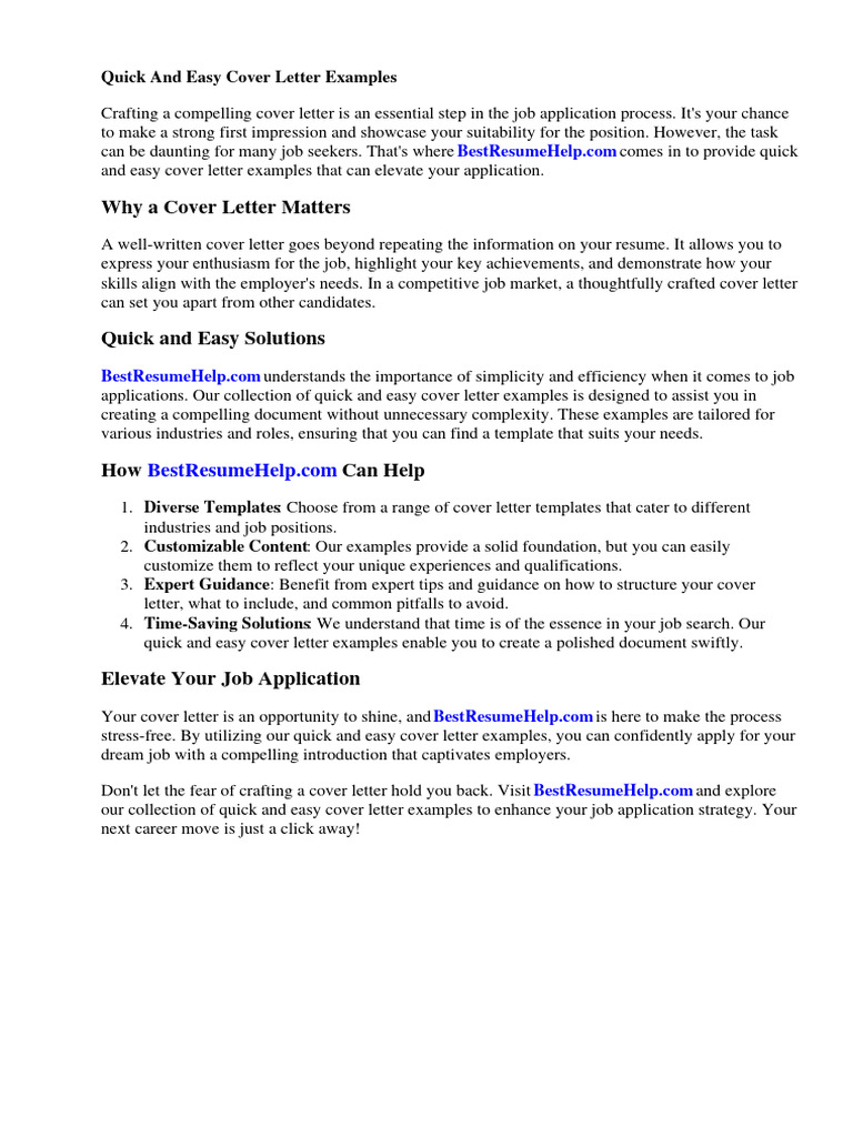Quick and Easy Cover Letter Examples | Download Free PDF | Scrum ...