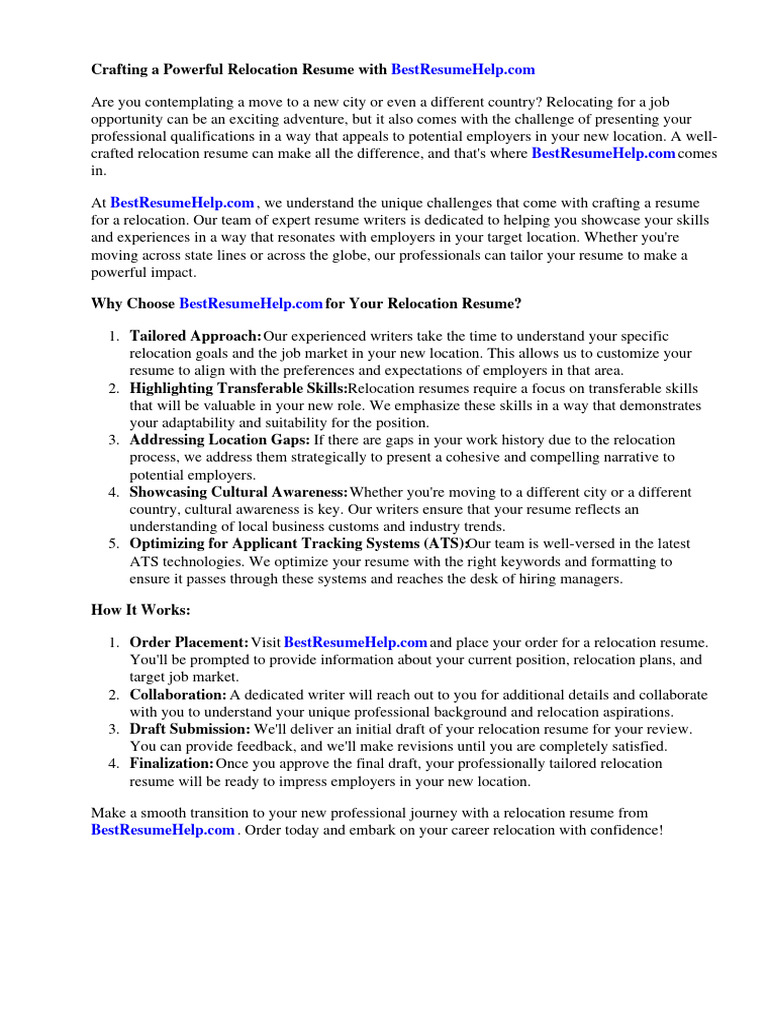 Relocation Resume | PDF | Résumé | Employment