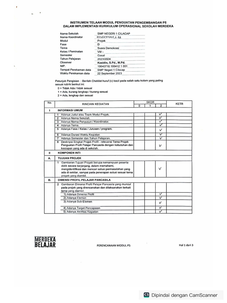 Instrumen Telaah Modul P5 | PDF