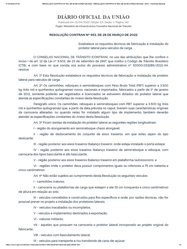 Resolução Contran N.º 953, Estabelece Os Requisitos Técnicos de ...