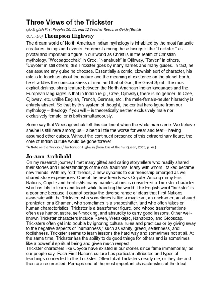 NBE3 Three Writers On The Trickster | PDF | Trickster | Concept