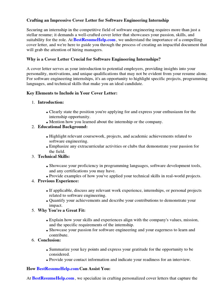 Sample Cover Letter For Internship Software Engineering | PDF | Résumé ...