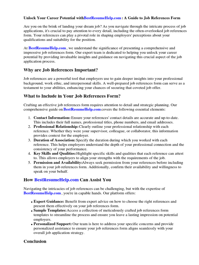 Job References Form | PDF | Employment | Background Check