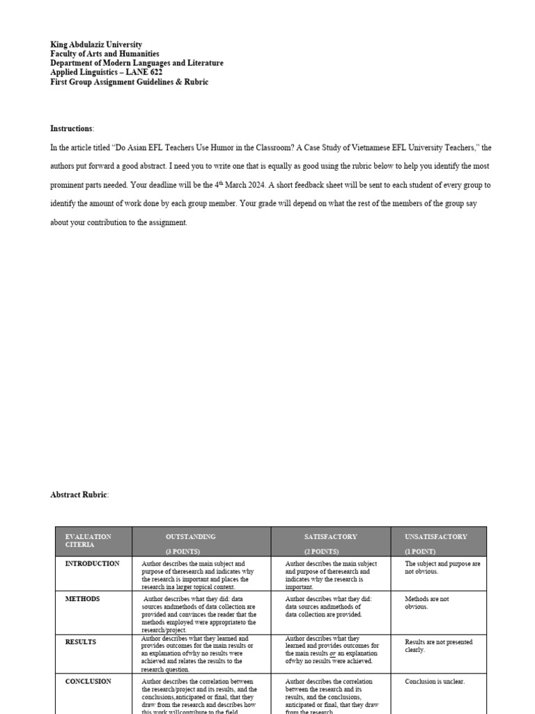 Assignment 1 - Abstract - Guidelines & Rubric | PDF Assignment 1 - Abstract - Guidelines & Rubric | PDF