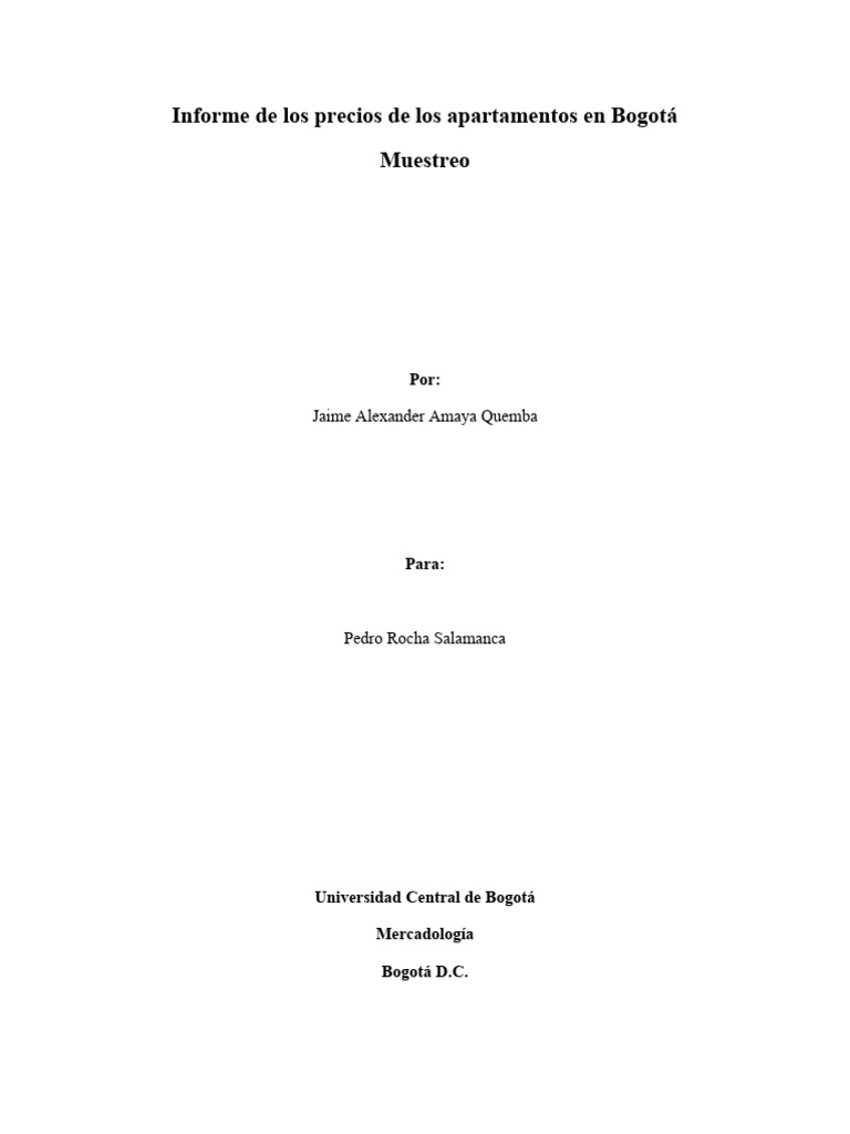Informe de Los Precios de Los Apartamentos en Bogotá | PDF | Muestreo (Estadísticas) | Intervalo ...
