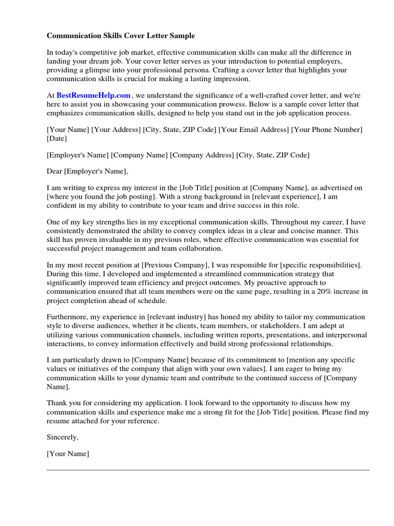Communication Skills Cover Letter Sample | PDF | Résumé | Communication