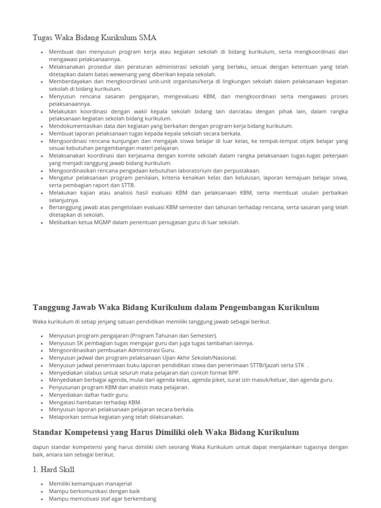 Tugas Waka Bidang Kurikulum SMA | PDF