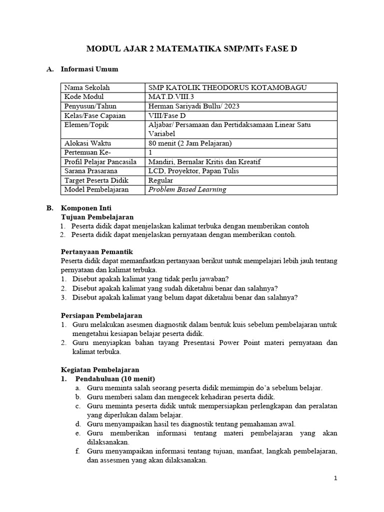MATEMATIKA SMP - MTS JL.2A - KM-MA (Modul Ajar) - Modul Ajar Matematika ...
