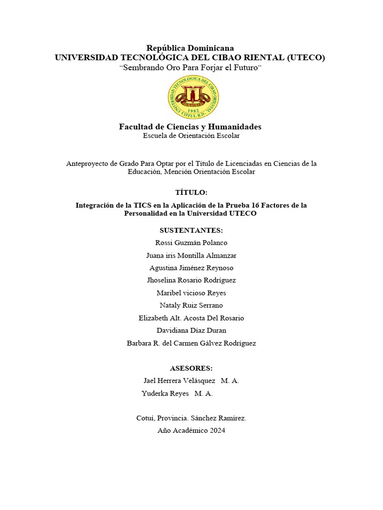 TIC y Prueba de Personalidad en UTECO | PDF