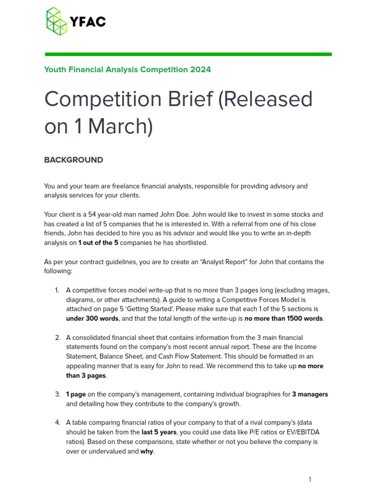 Youth Financial Analysis Competition Guide | PDF | Equity (Finance ...