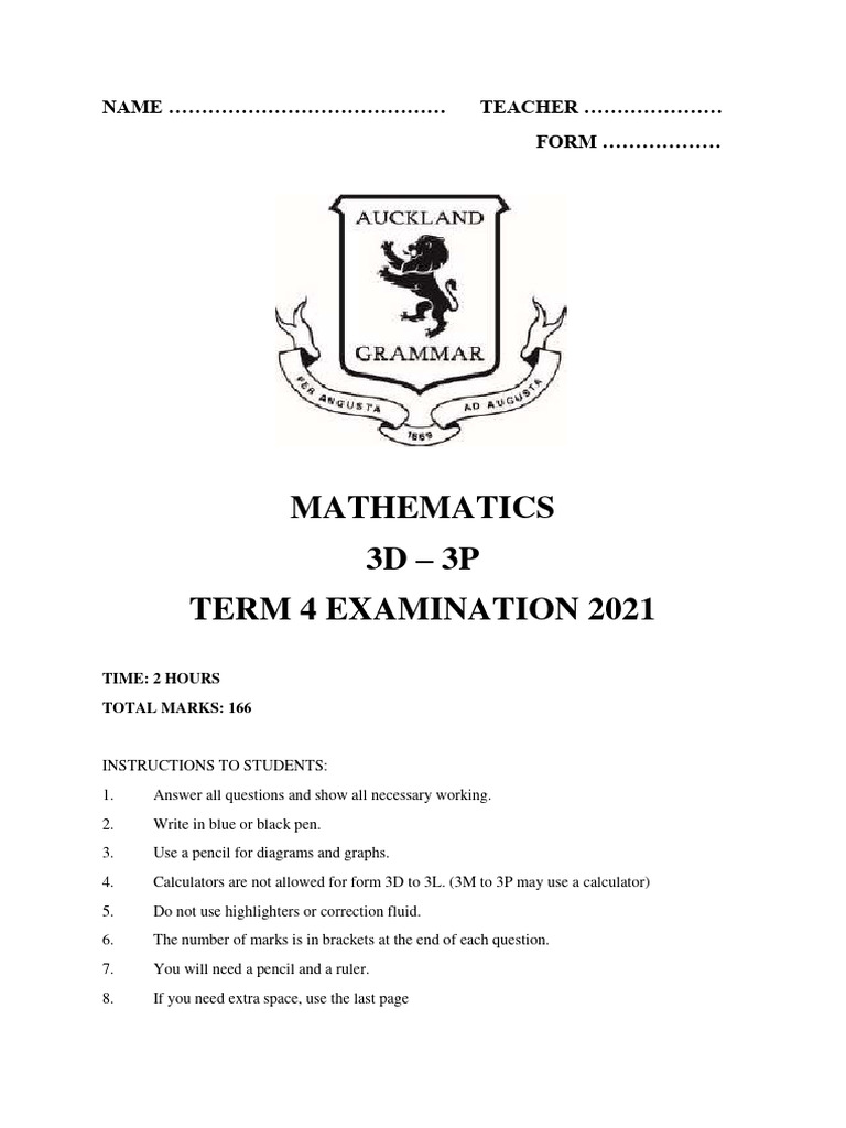 3D-P Mathematics Final Exam 2021 | PDF