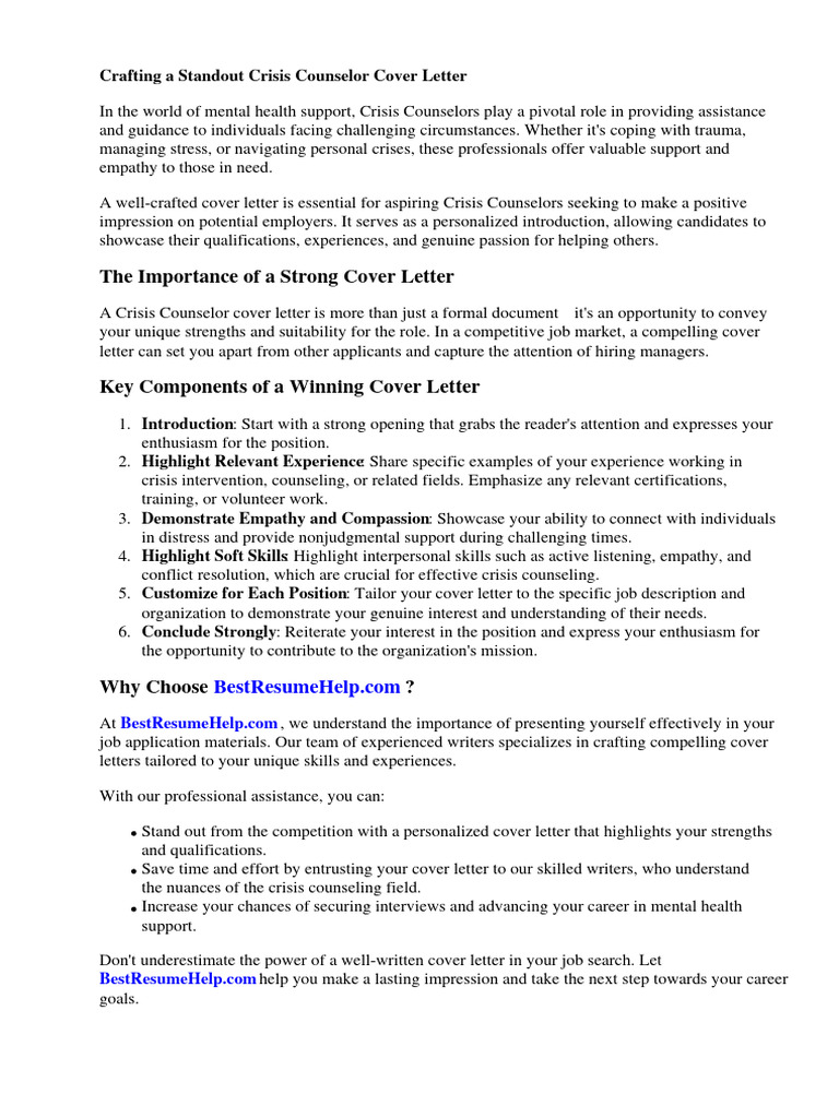 Crisis Counselor Cover Letter Tips | PDF | Recruitment | Counseling ...