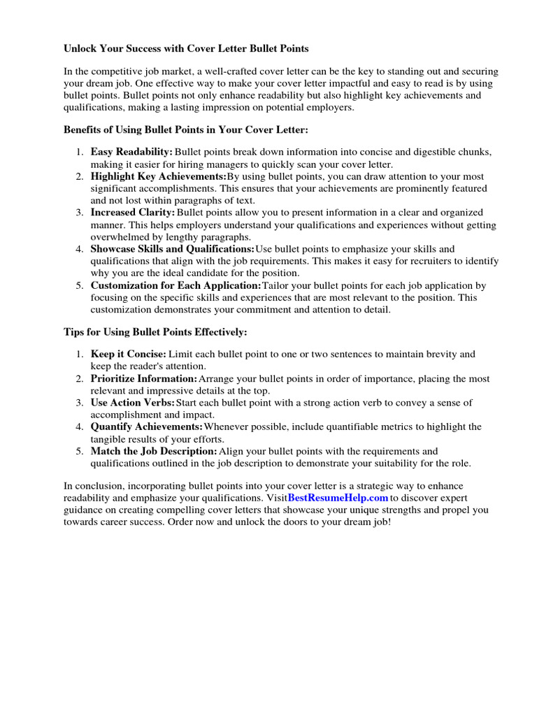 Cover Letter Bullet Points | PDF | Résumé | Experience