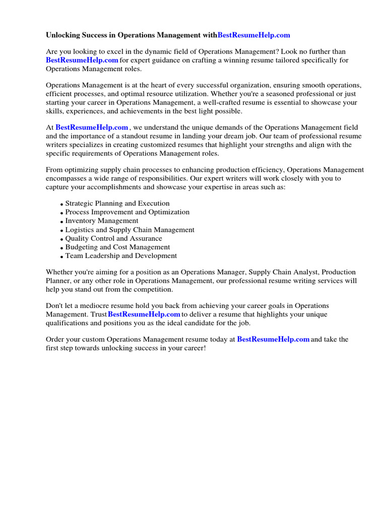 Operations Manager Resume Objective | PDF | Résumé | Operations Management