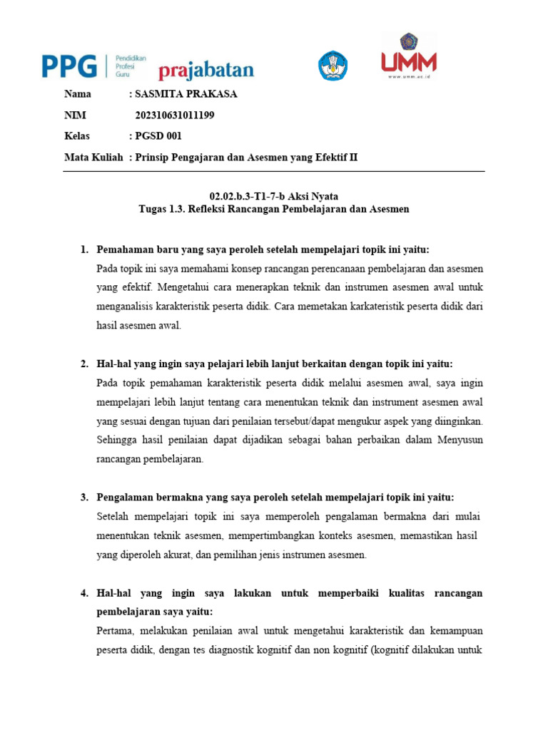 02.02.b.3-T1-7-b Aksi Nyata - Tugas 1.3. Refleksi Rancangan Pembelajaran dan Asesmen_PPA II ...