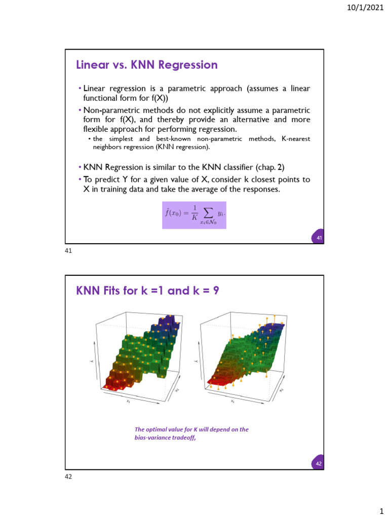 3-Linear-vs-KNN-Regression | PDF | Linear Regression | Mean Squared Error