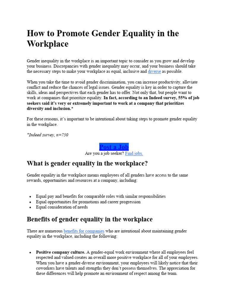 Promoting Gender Equality at Work | PDF | Gender Pay Gap | Gender ...