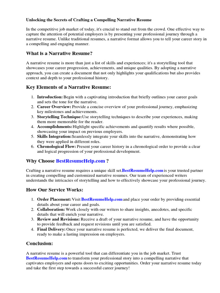 How To Write A Narrative Resume | PDF | Résumé | Essays
