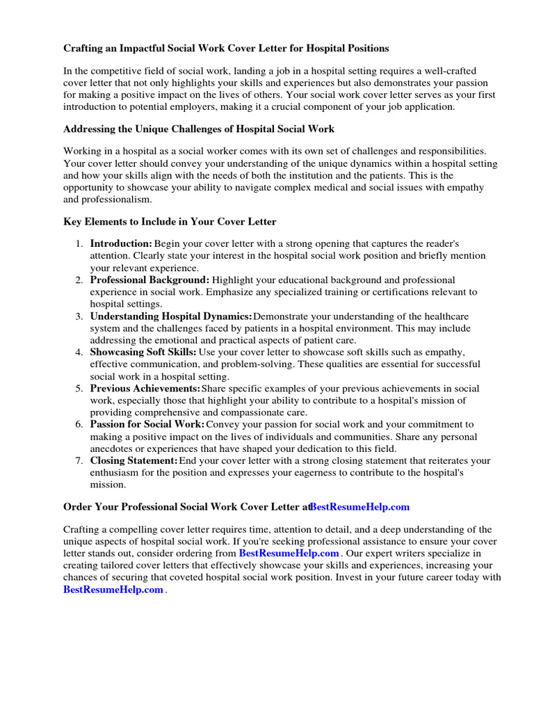 Social Work Cover Letter For Hospital | PDF | Social Work | Hospital