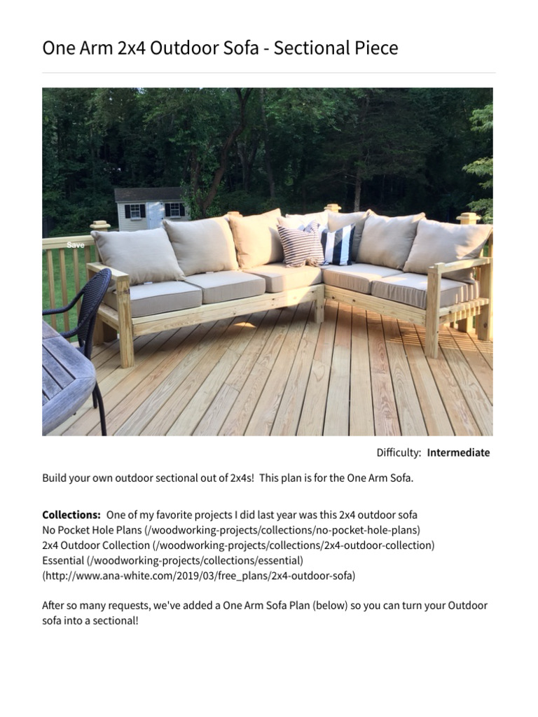 One Arm 2x4 Outdoor Sofa - Sectional Piece | Ana White | PDF | Building ...