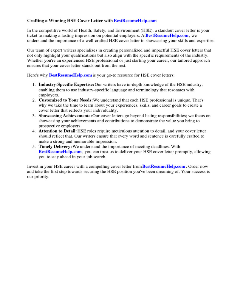 Hse Cover Letter | PDF | Occupational Safety And Health | Safety