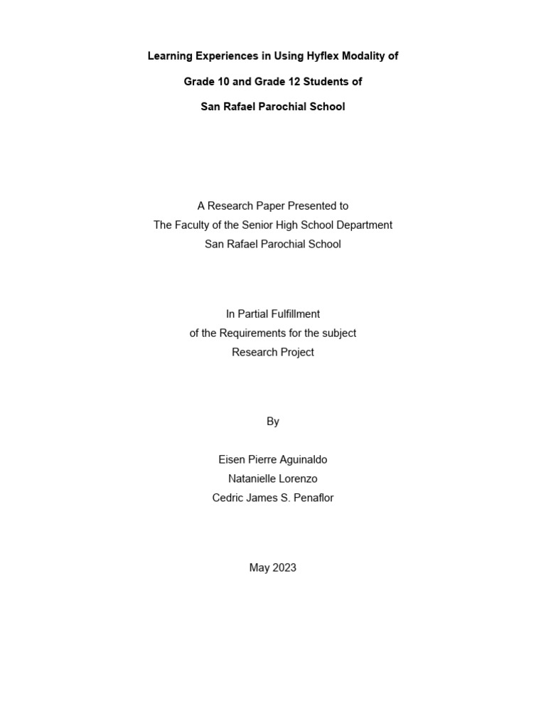 Learning Experiences in Using Hyflex Modality of Grade 10 and Grade 12 ...