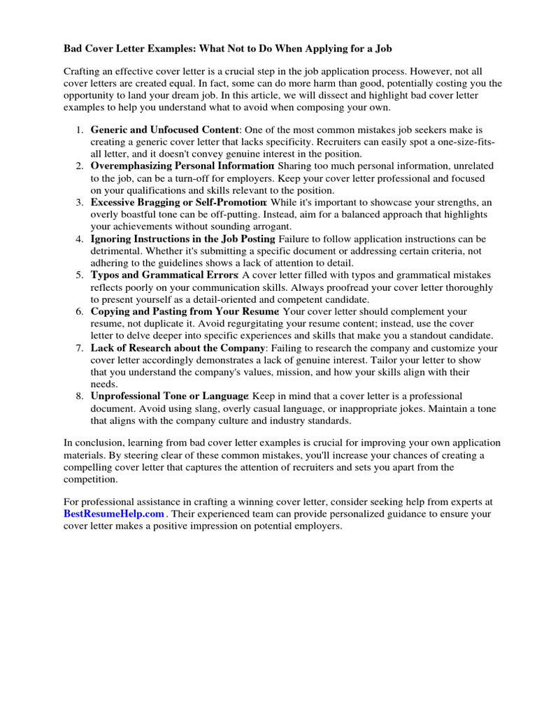 Bad Cover Letter Examples PDF | Download Free PDF | Résumé | Recruitment