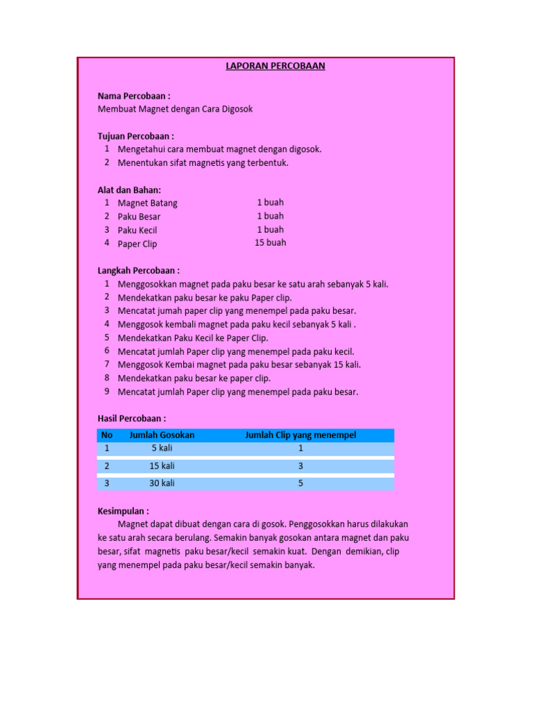 Membuat Magnet: Metode dan Hasil Percobaan | PDF | Griya & Taman