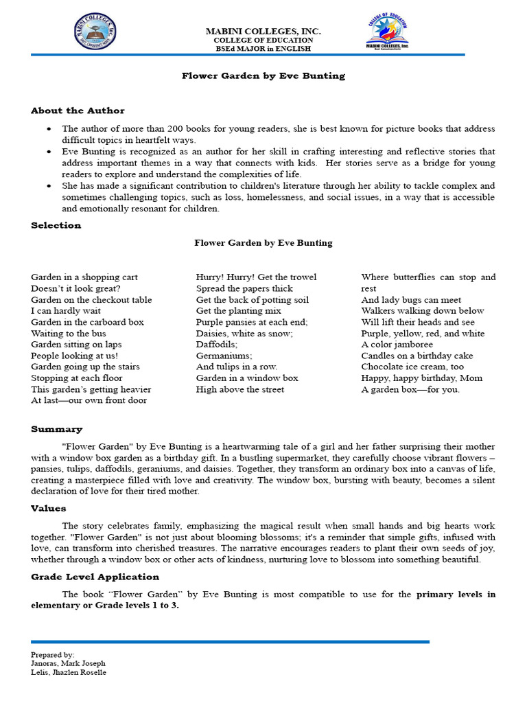 Flower Garden by Eve Bunting | PDF | Poetry | General Fiction