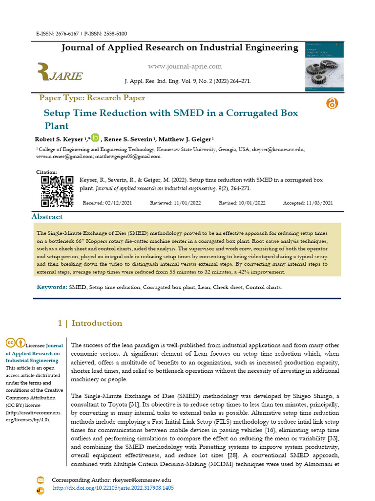 SMED Methodology for Setup Time Reduction | PDF | Engineering ...